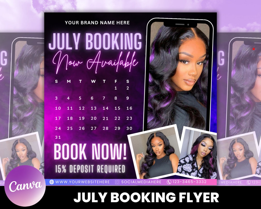 July Booking Flyer, Appointent Available Flyer, DIY Summer Flyer ...