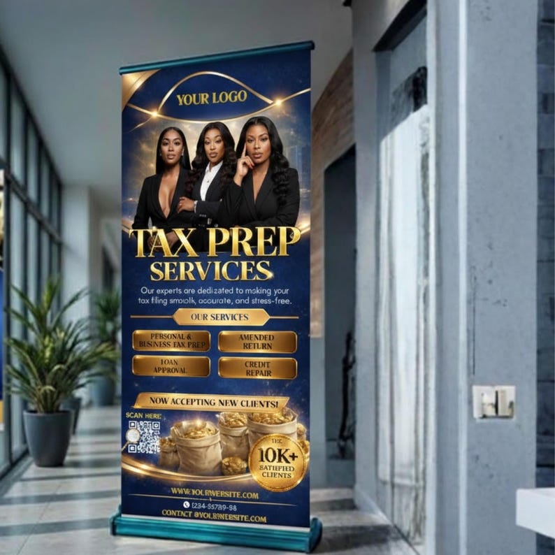 Tax Prep Services Banner, DIY Retractable Banner for Tax Business, Tax ...