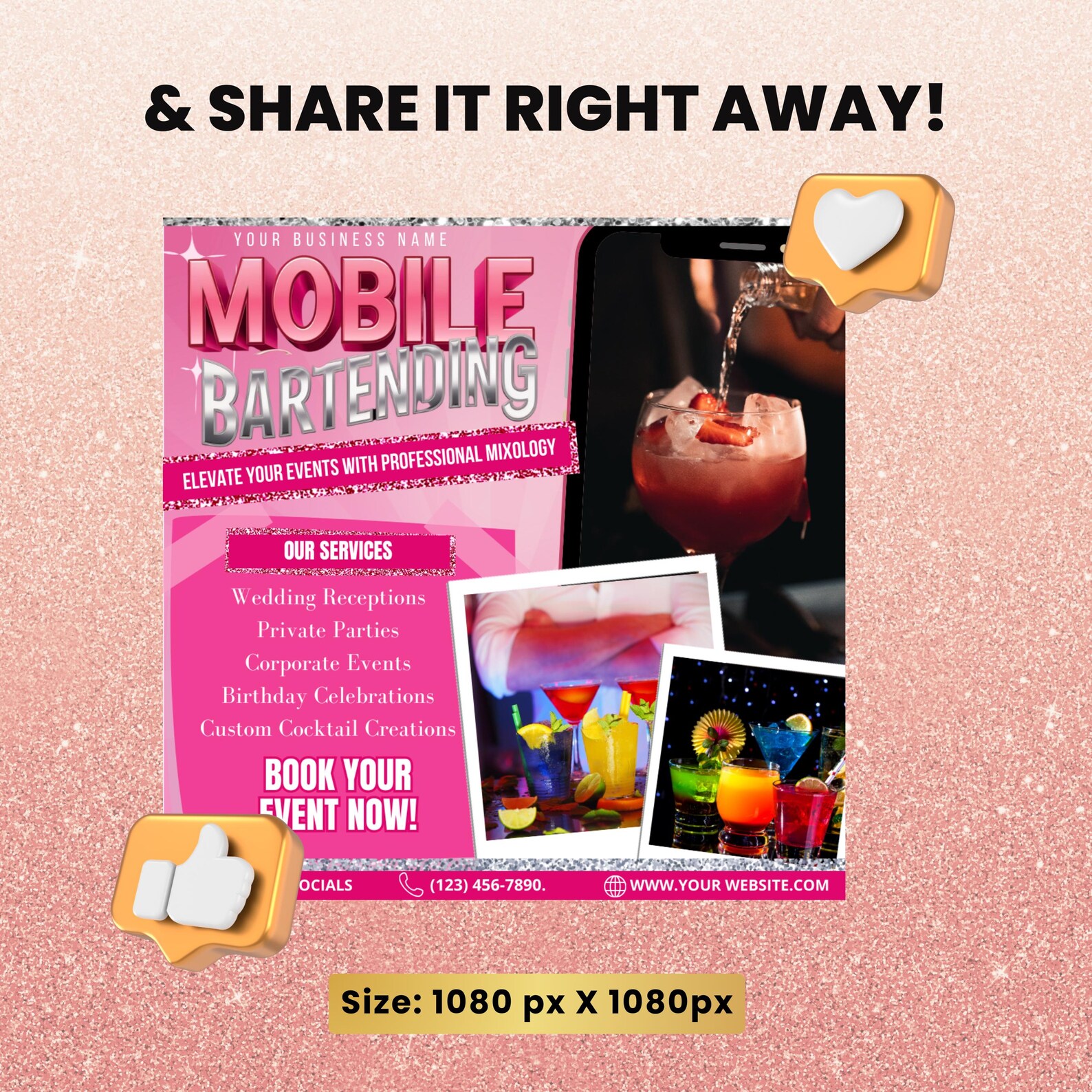 Mobile Bartending Flyer, DIY Flyer Template Design, Bar Flyer ...