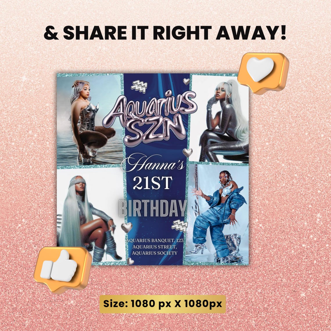 Aquarius Birthday Flyer, Aquarius Bash Flyer, Birthday Flyer, Birthday ...