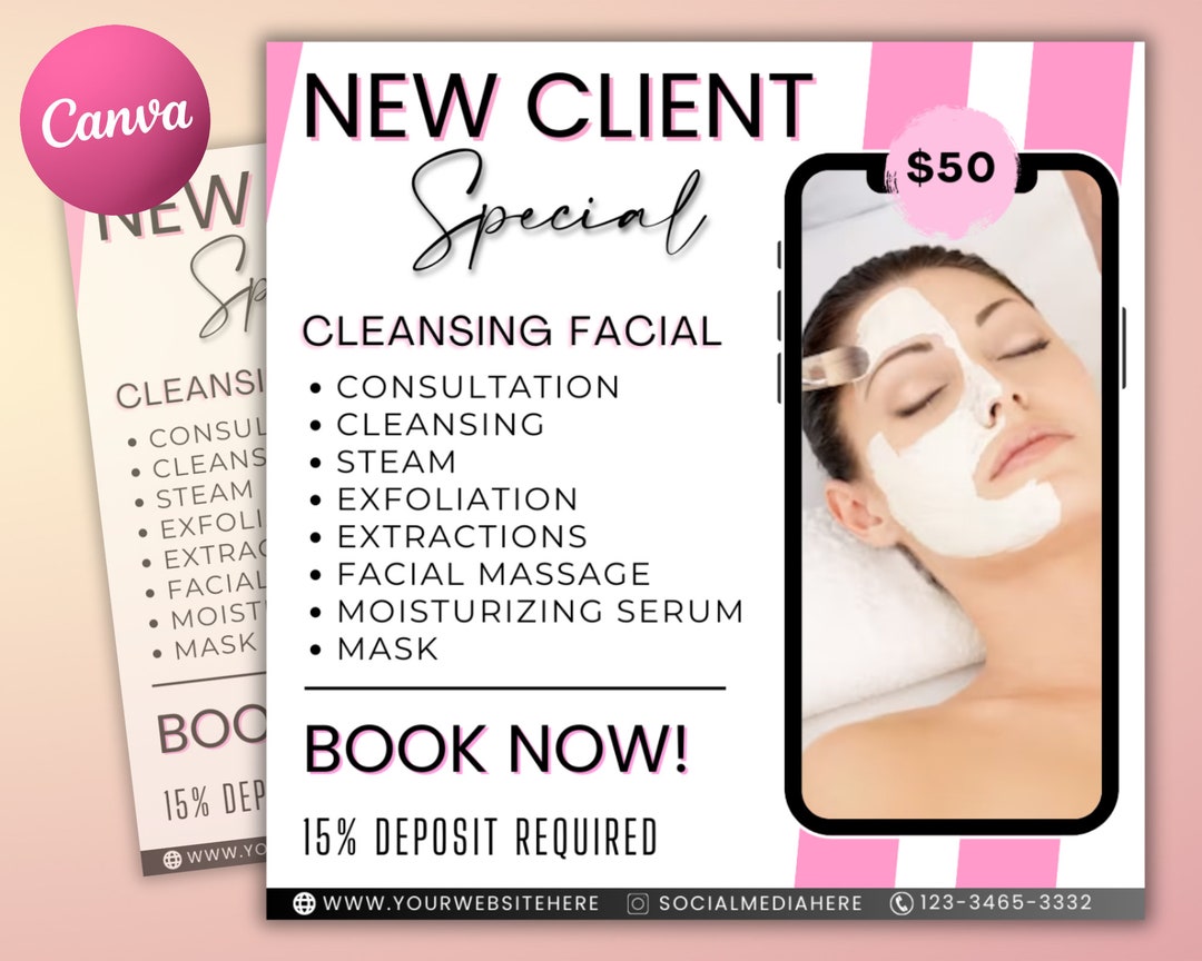 Editalble Facial Specials Flyer DIY Canva Template Facial Treatment ...