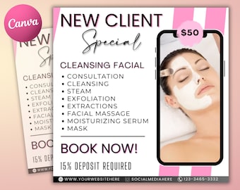 Facial Specials Flyer DIY Canva Template Facial Treatment Flyer Book ...