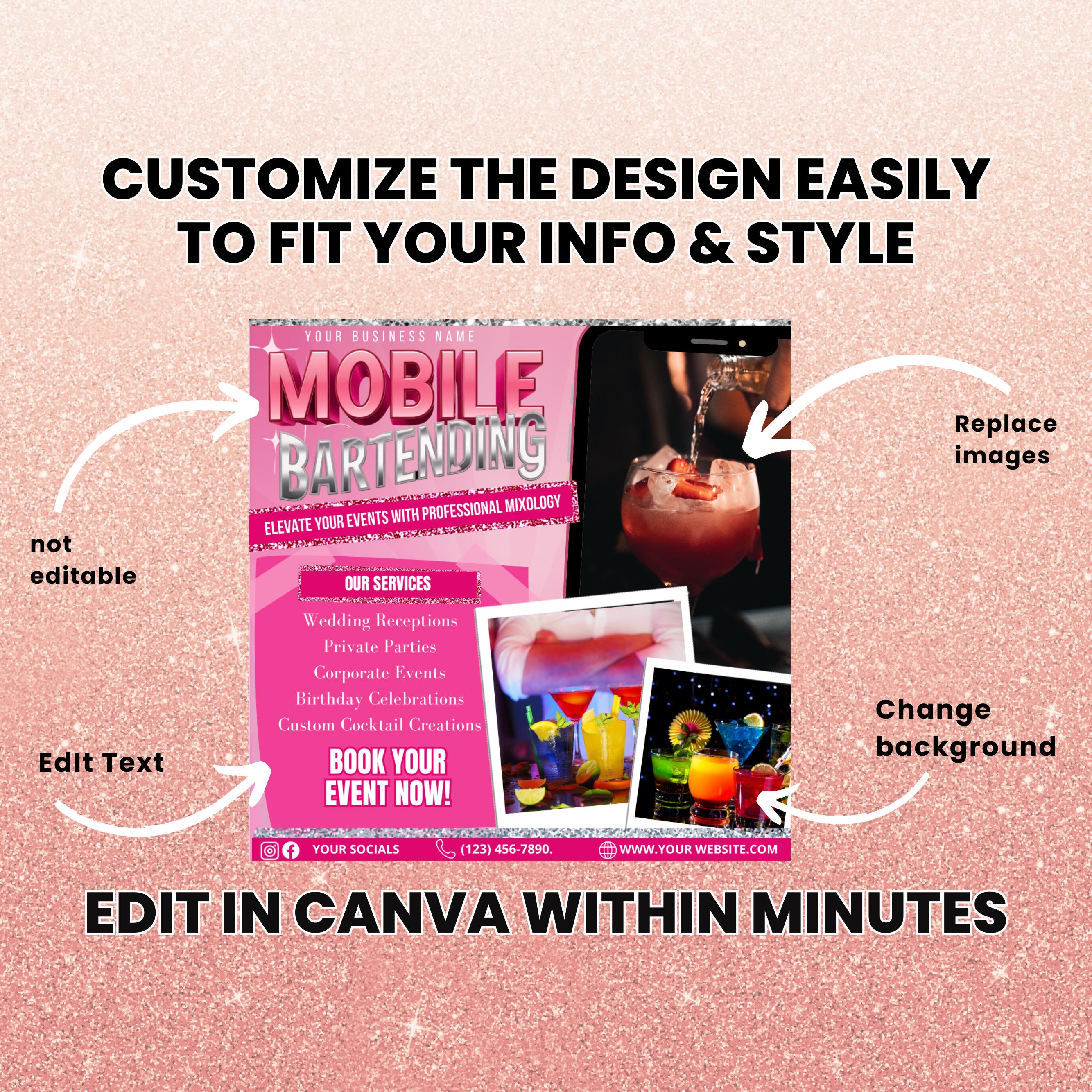 Mobile Bartending Flyer, DIY Flyer Template Design, Bar Flyer ...