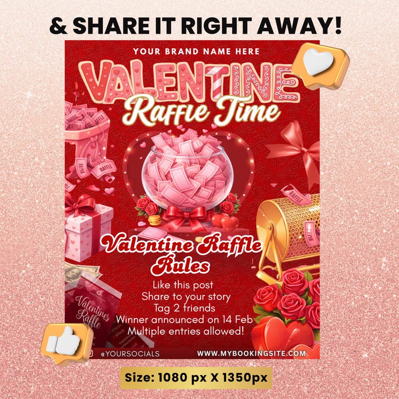 Raffle Flyer for Valentines Day, DIY Flyer Template Design, February ...