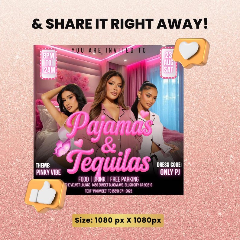 Pajama Party Flyer | Sleepover Event Invitation | Editable Canva ...