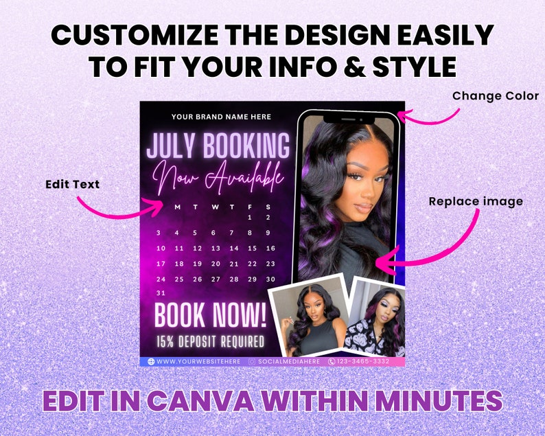 July Booking Flyer, Appointent Available Flyer, DIY Summer Flyer ...