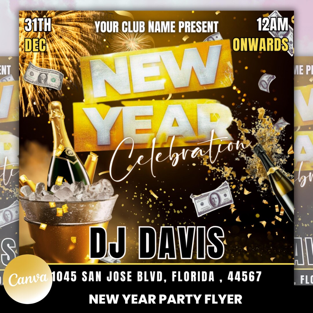 New Year Party Flyer, New Year Eve Flyer, Party Invitation, Night Club ...
