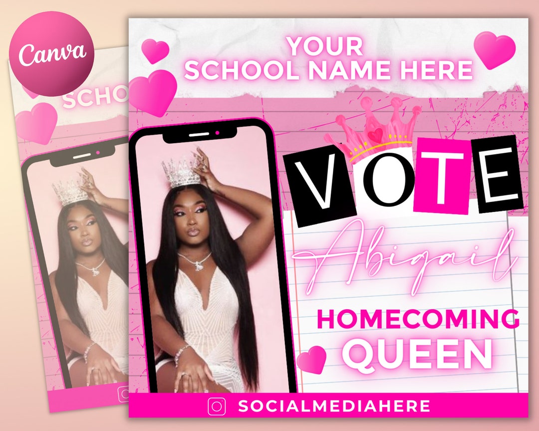 Homecoming Queen Campaign Flyer | DIY Vote for Me Election High School ...