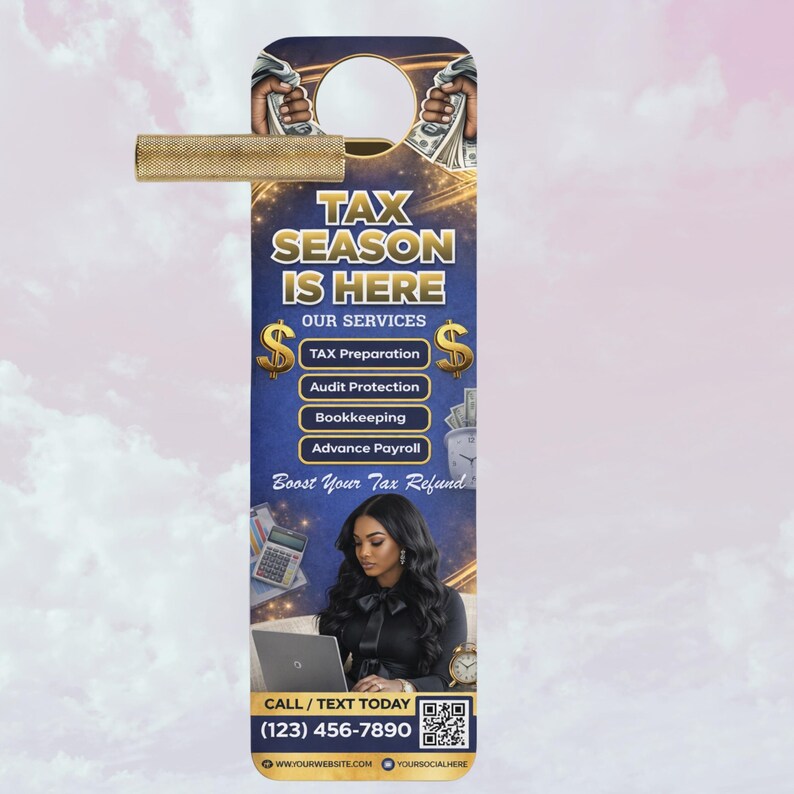 Tax Door Hanger Template, Tax Preparer Gold and White Banner, Tax ...
