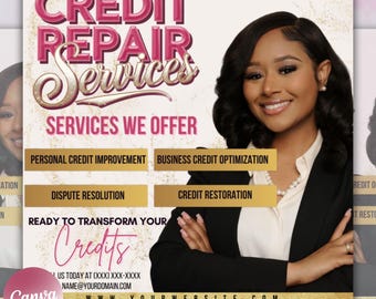 Credit Repair Flyer, Canva Credit Repair Flyer Template, DIY Flyer ...