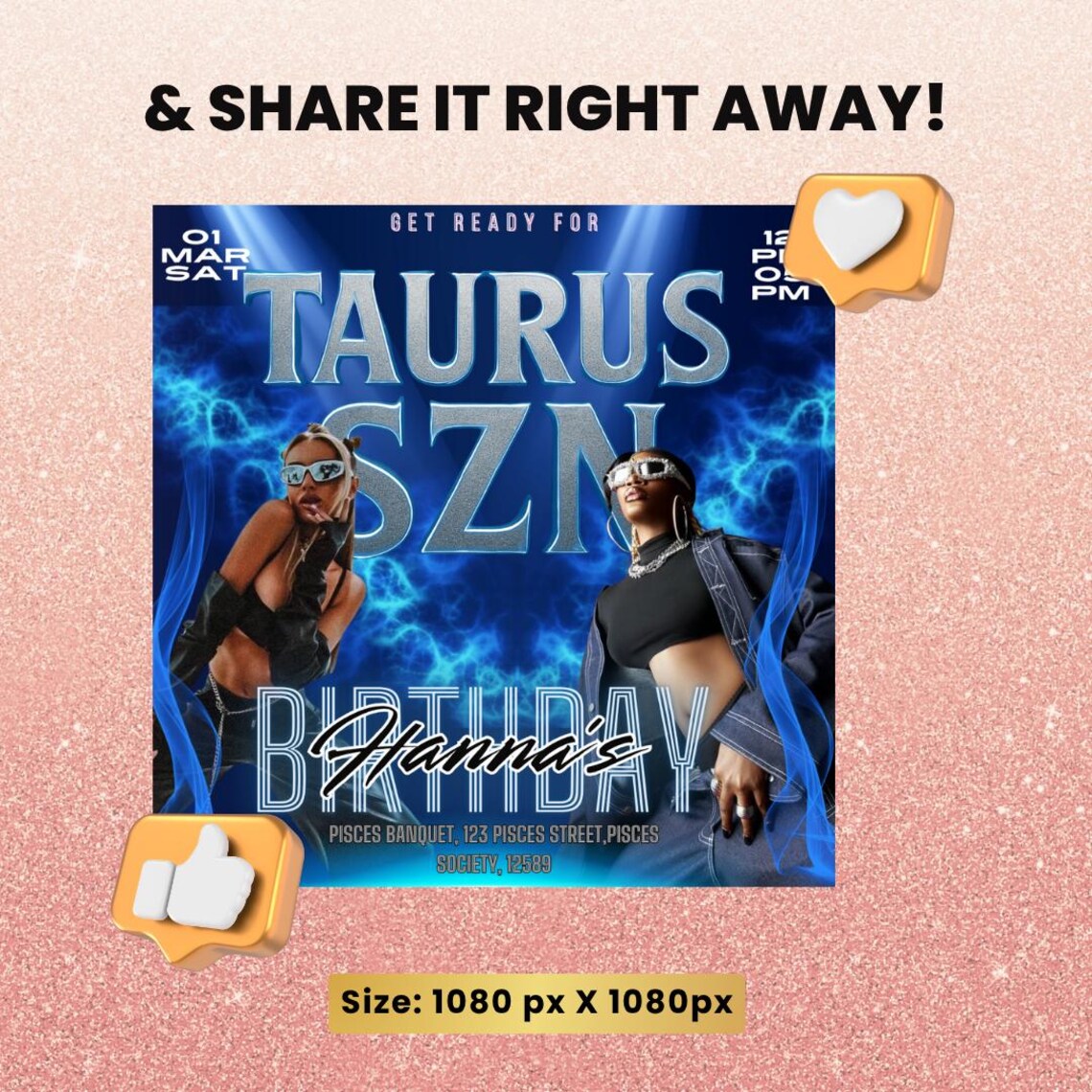 Taurus Birthday Flyer for Canva, Taurus Club Flyer, Birthday Invitation ...