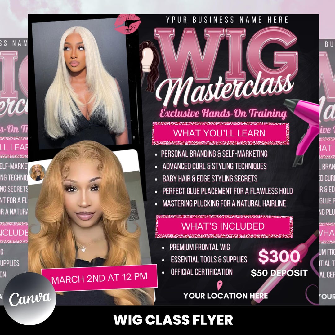 DIY Wig Class Flyer | Wig Training Course Flyer | Hands-on Wig Masterclass | Hair Flyer Template ...