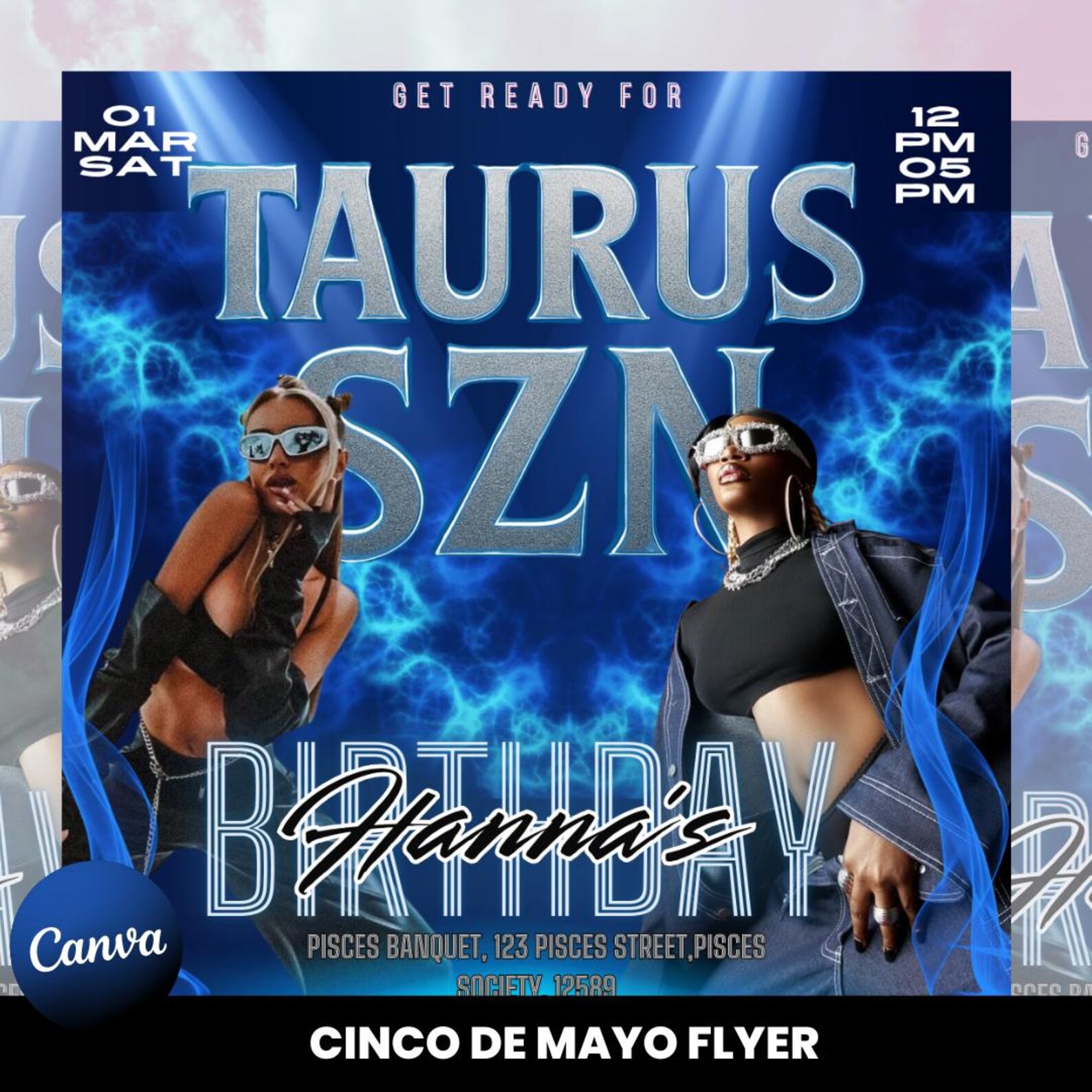 Taurus Birthday Flyer for Canva, Taurus Club Flyer, Birthday Invitation ...