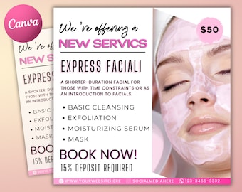 Facial Specials Flyer DIY Canva Template Facial Treatment Flyer Book ...