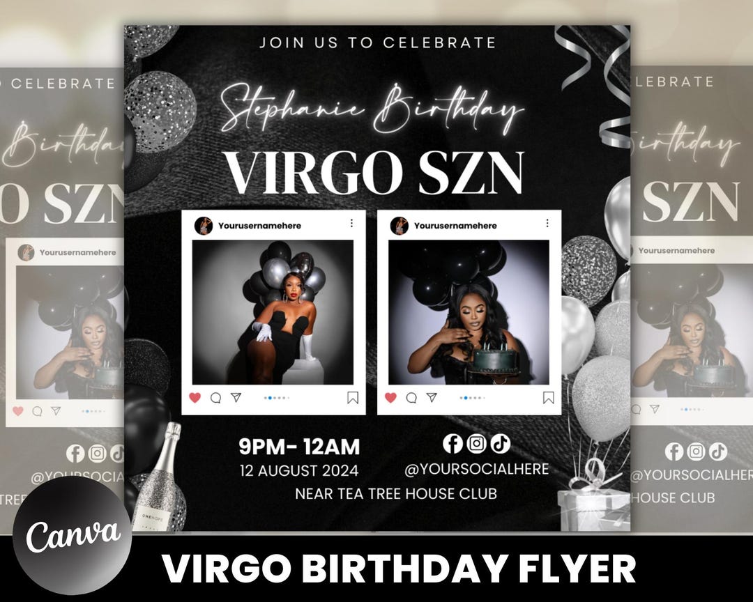 Virgo Birthday Flyer, Black Birthday Flyer, Birthday Template, Birthday ...
