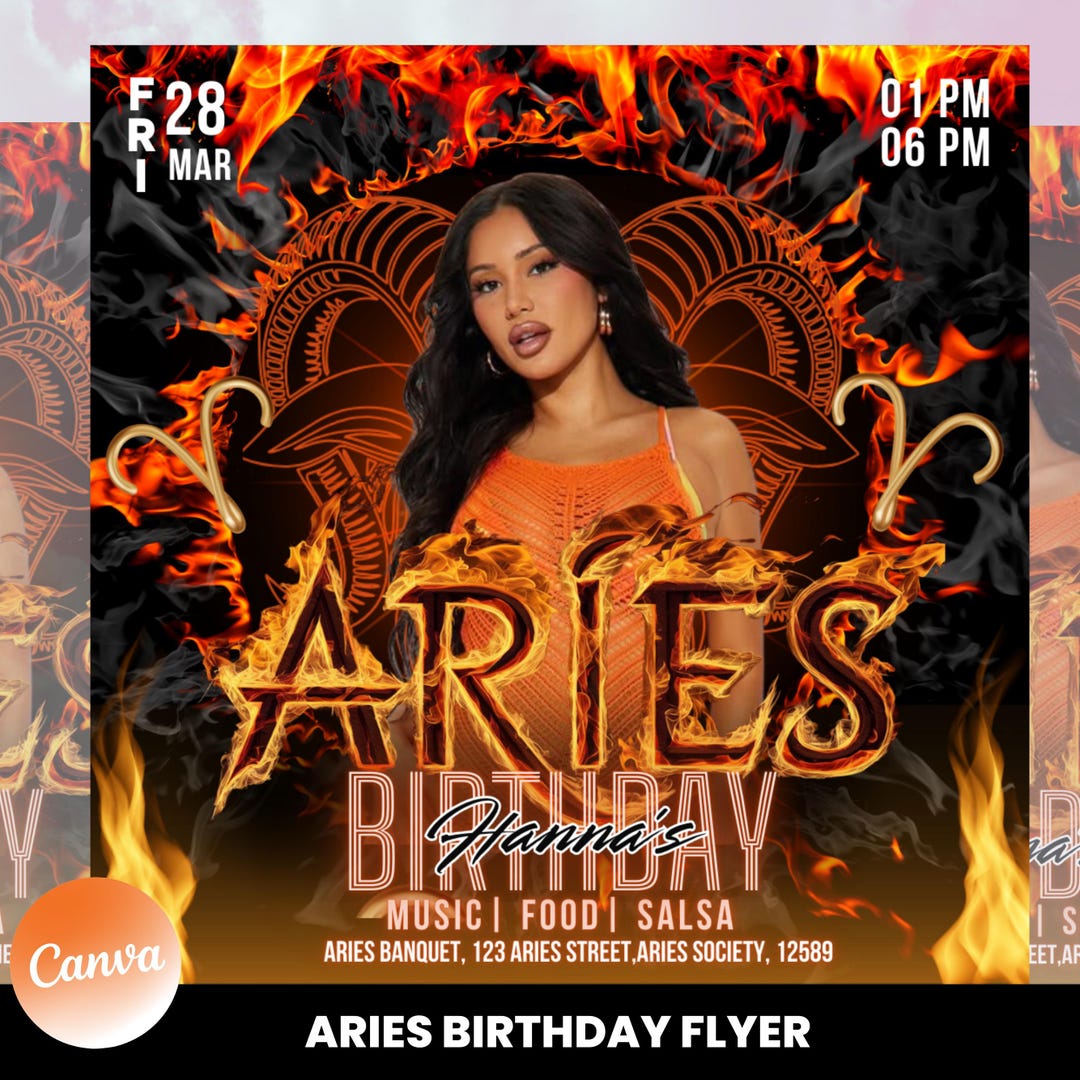 Aries Birthday Flyer, Birthday Flyer Templates, Girl Birthday Party ...