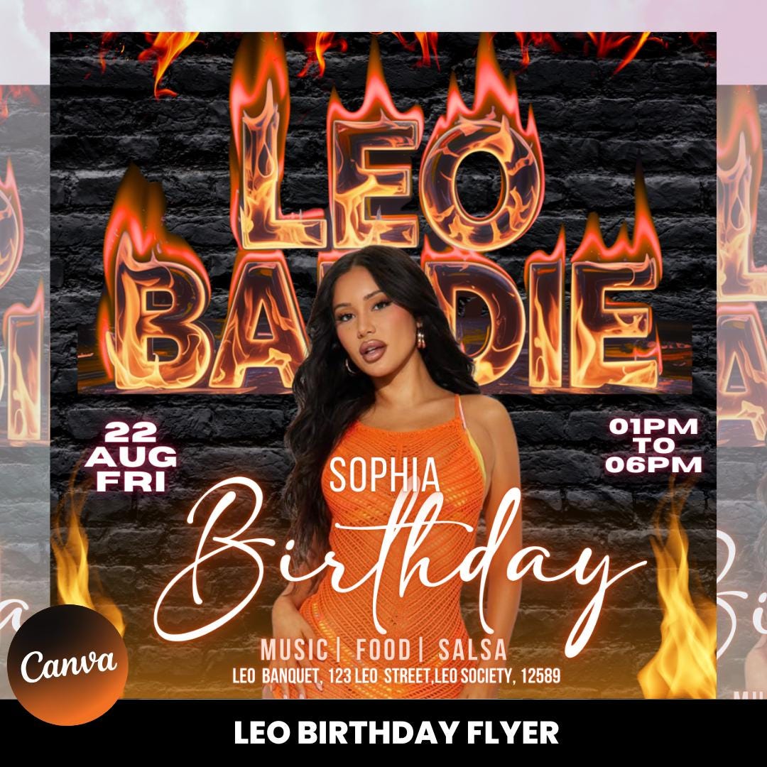 Leo Season Birthday Flyer, Leo Birthday Flyer, Birthday Girl Flyer ...