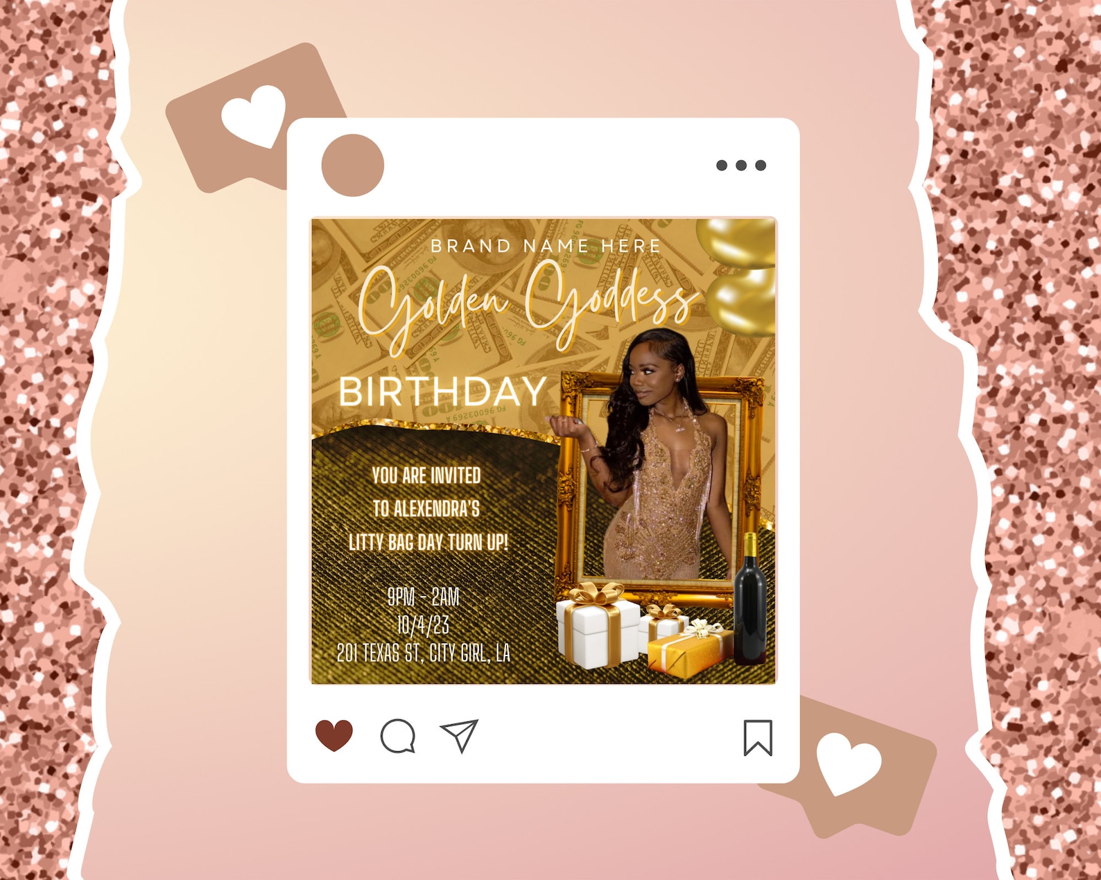 Birthday Flyer, Birthday Girl, Birthday Template, DIY Golden Goddess ...
