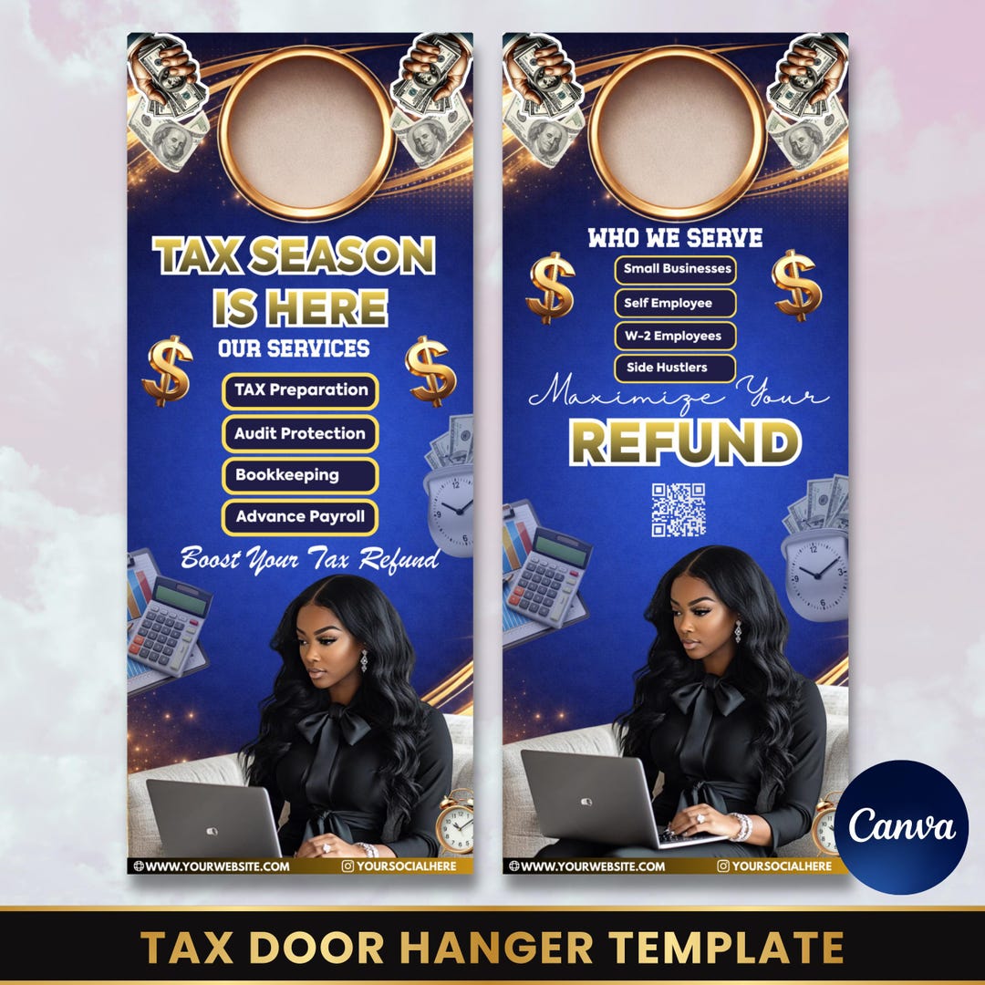 Tax Door Hanger Template, Tax Preparer Gold and White Banner, Tax ...