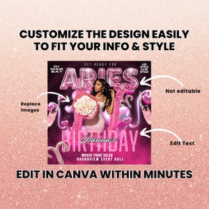 Aries Birthday Flyer, Birthday Flyer Templates, Girl Birthday Party ...
