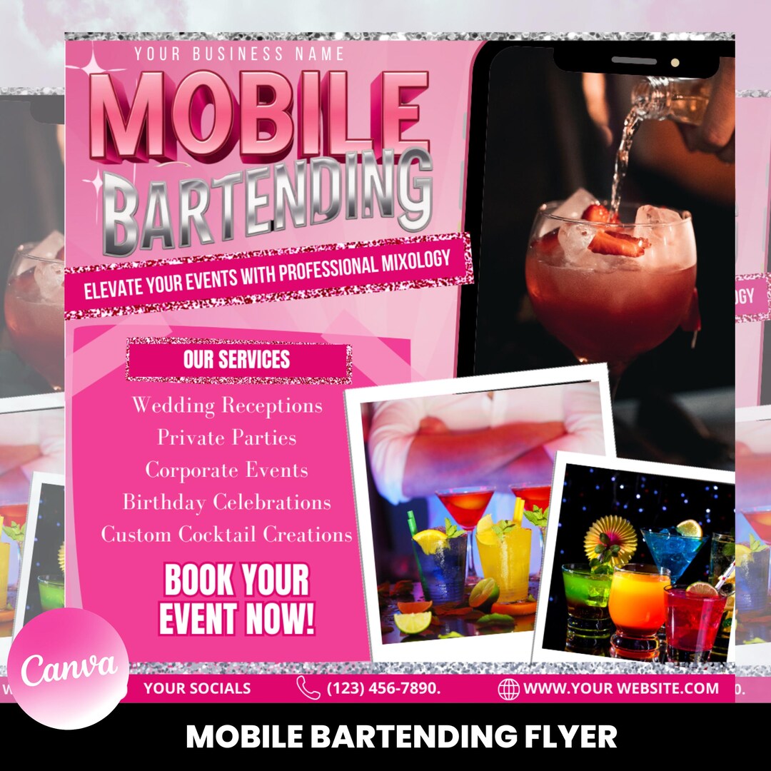 Mobile Bartending Flyer, DIY Flyer Template Design, Bar Flyer ...