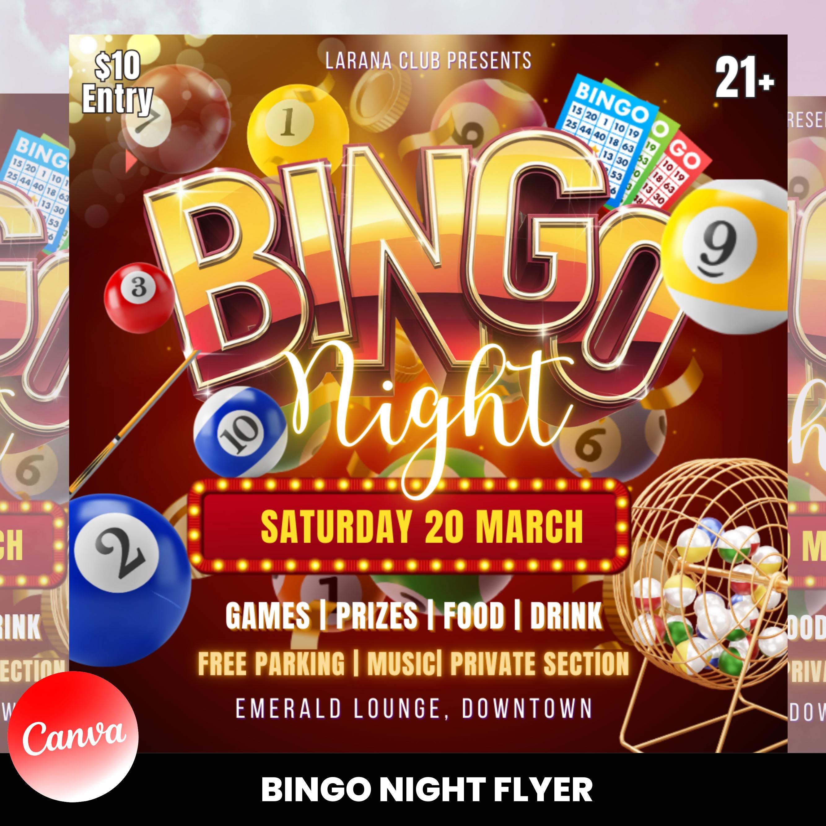 Editable Bingo Night Flyer | DIY Canva Template for Club, Casino Party ...
