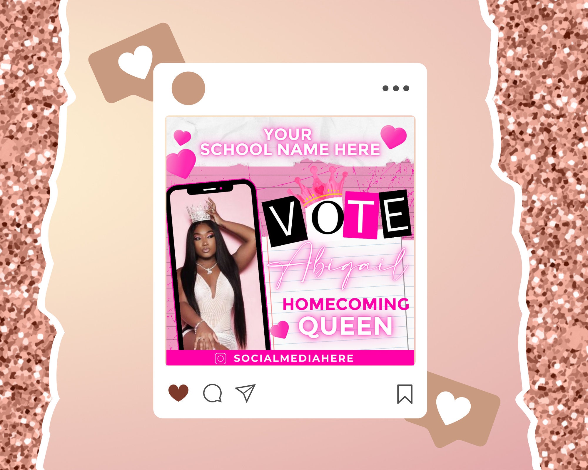 Homecoming Queen Campaign Flyer | DIY Vote for Me Election High School ...