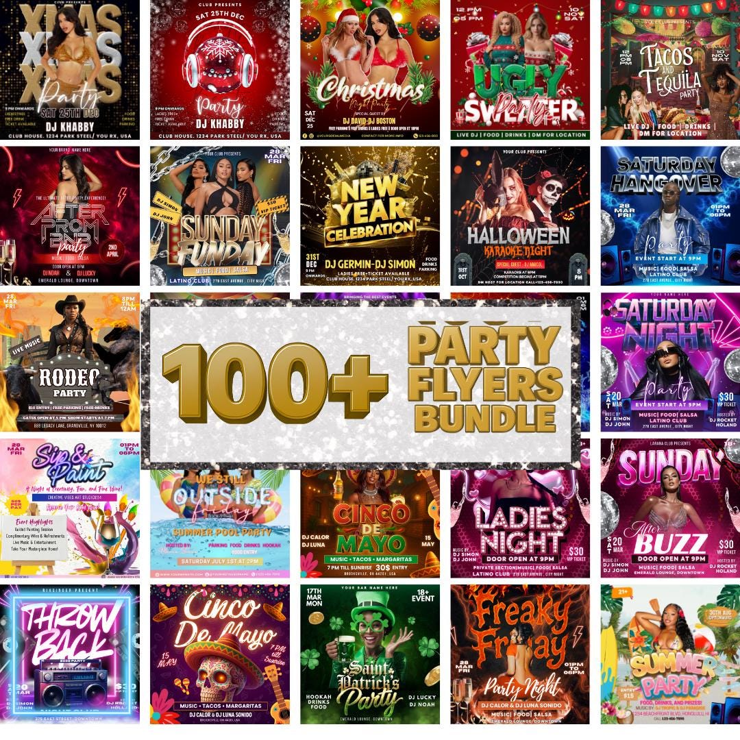 Party Flyers Bundle, Club Party Flyers, Night Club Flyers, Freaknik ...