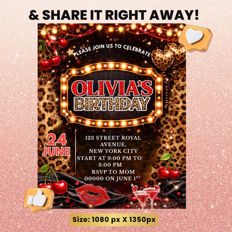 Cheetah Print Birthday Invite for Her, Zodiac Nightclub Birthday ...