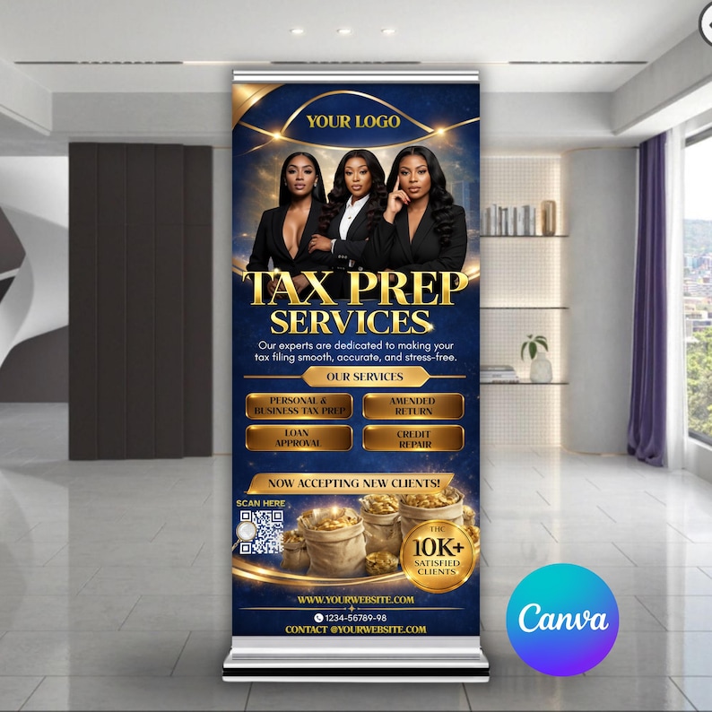 Tax Prep Services Banner, DIY Retractable Banner for Tax Business, Tax ...