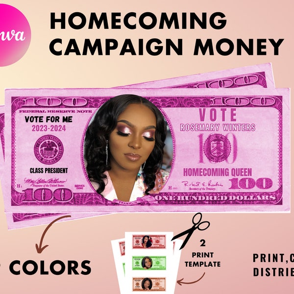 Pink 100 Bill Template - Etsy