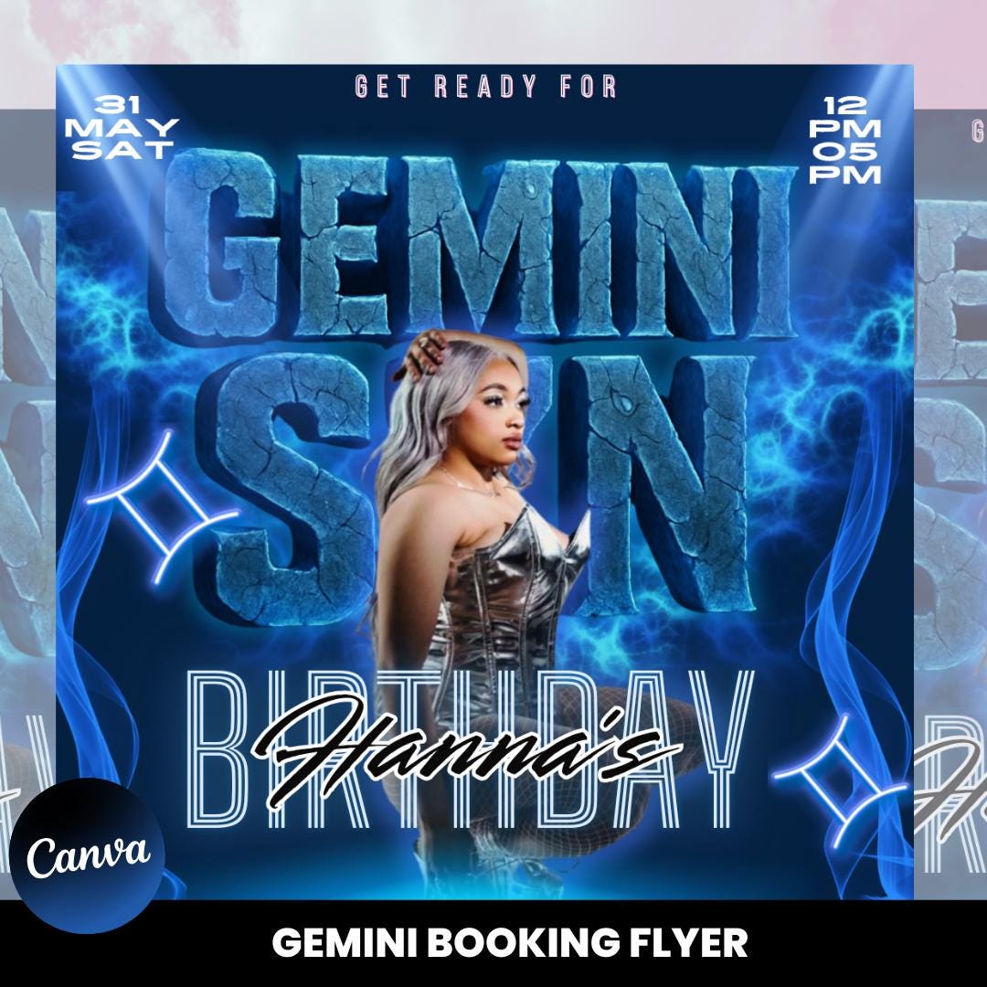 Gemini Birthday Flyer, Gemini Birthday Invitation, Birthday Event ...