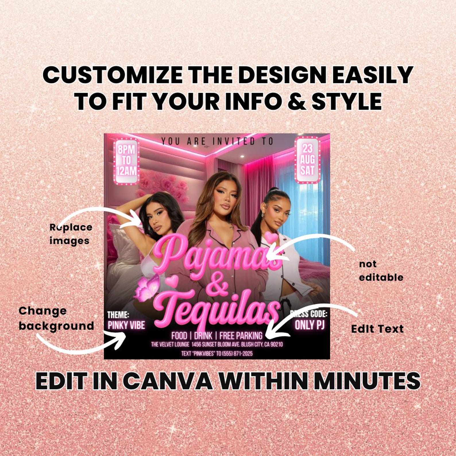 Pajama Party Flyer | Sleepover Event Invitation | Editable Canva ...