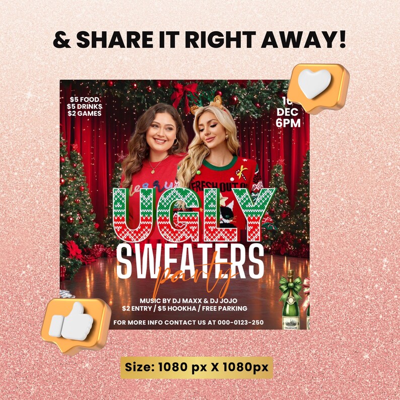 Ugly Sweater Party, Christmas Flyer, Christmas Club Flyer Template ...