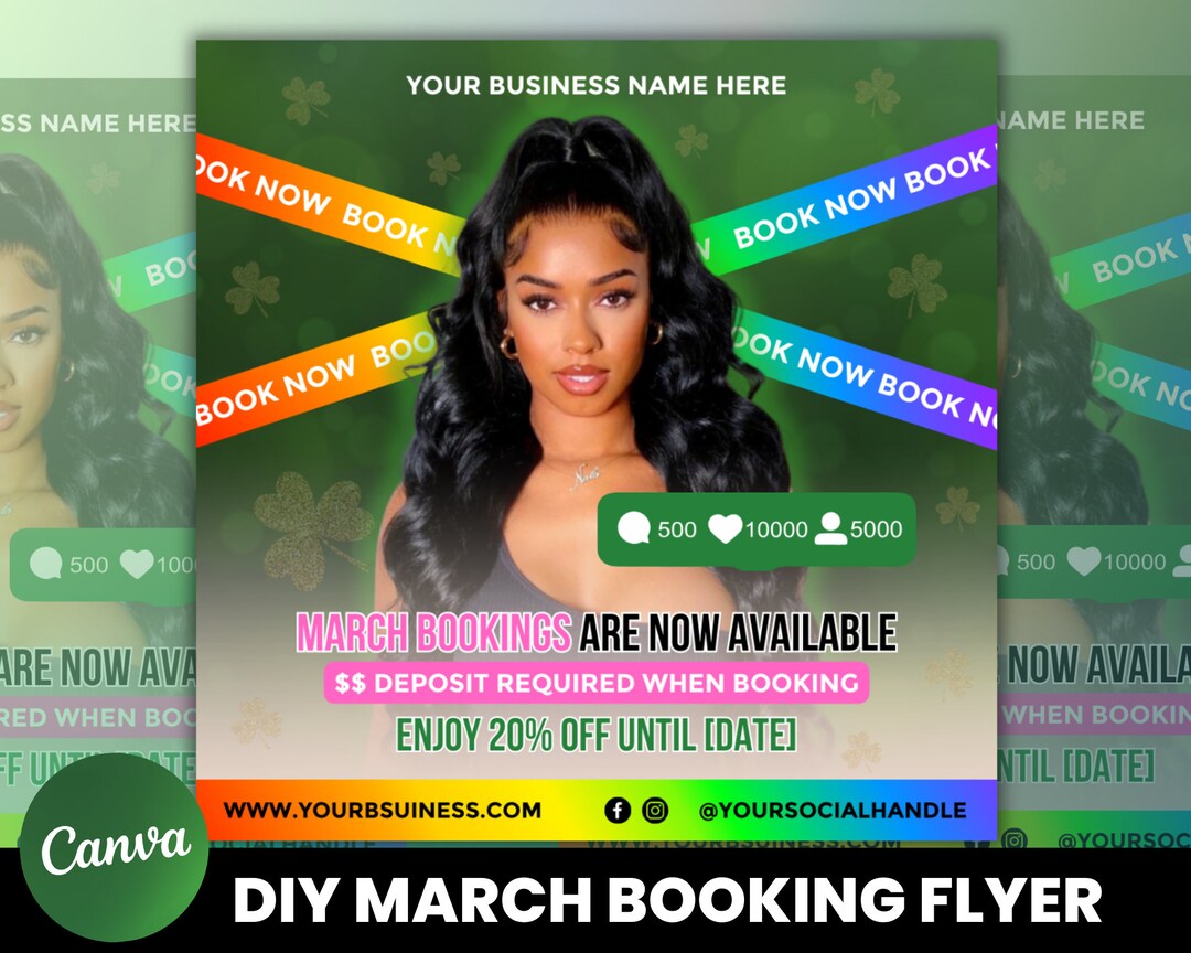March Booking Flyer St. Patrick Day Sale Flyer Book Now Flyer Hair ...