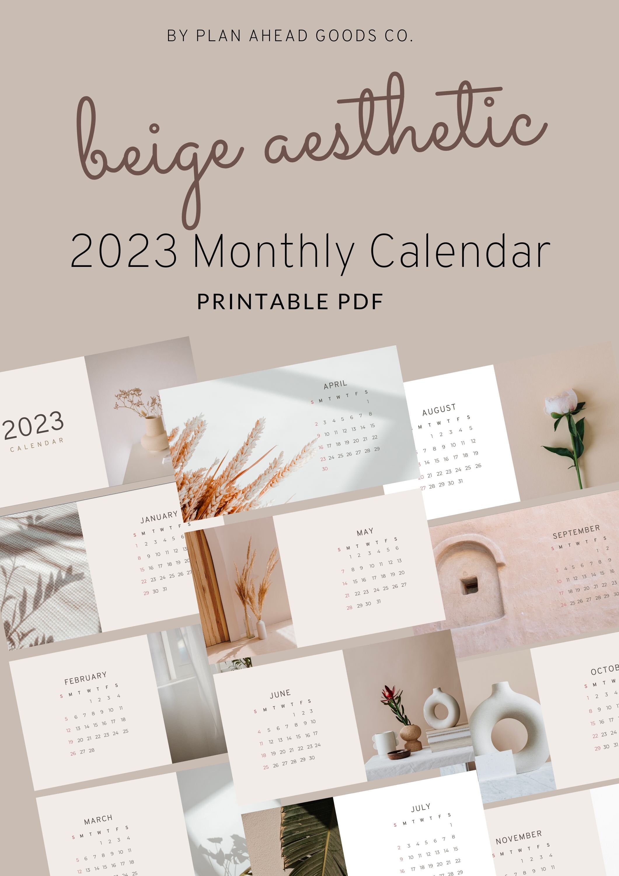 Beige Aesthetic 2023 Monthly Calendar - Etsy