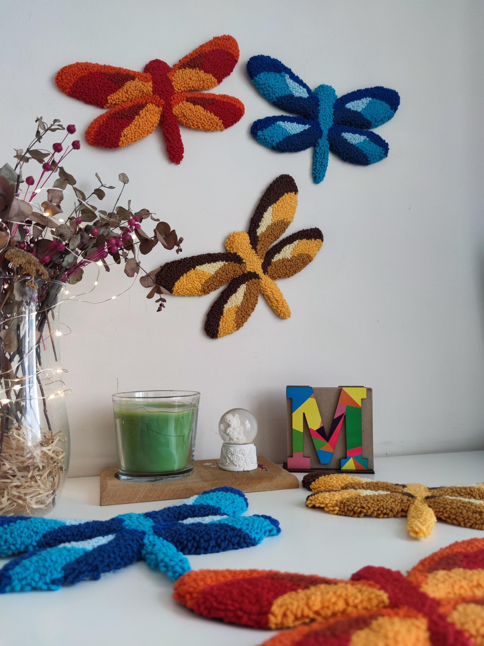 Dragonfly Wall Hanging, Punch Needle Wall Decor, Hanging Dragonflies ...