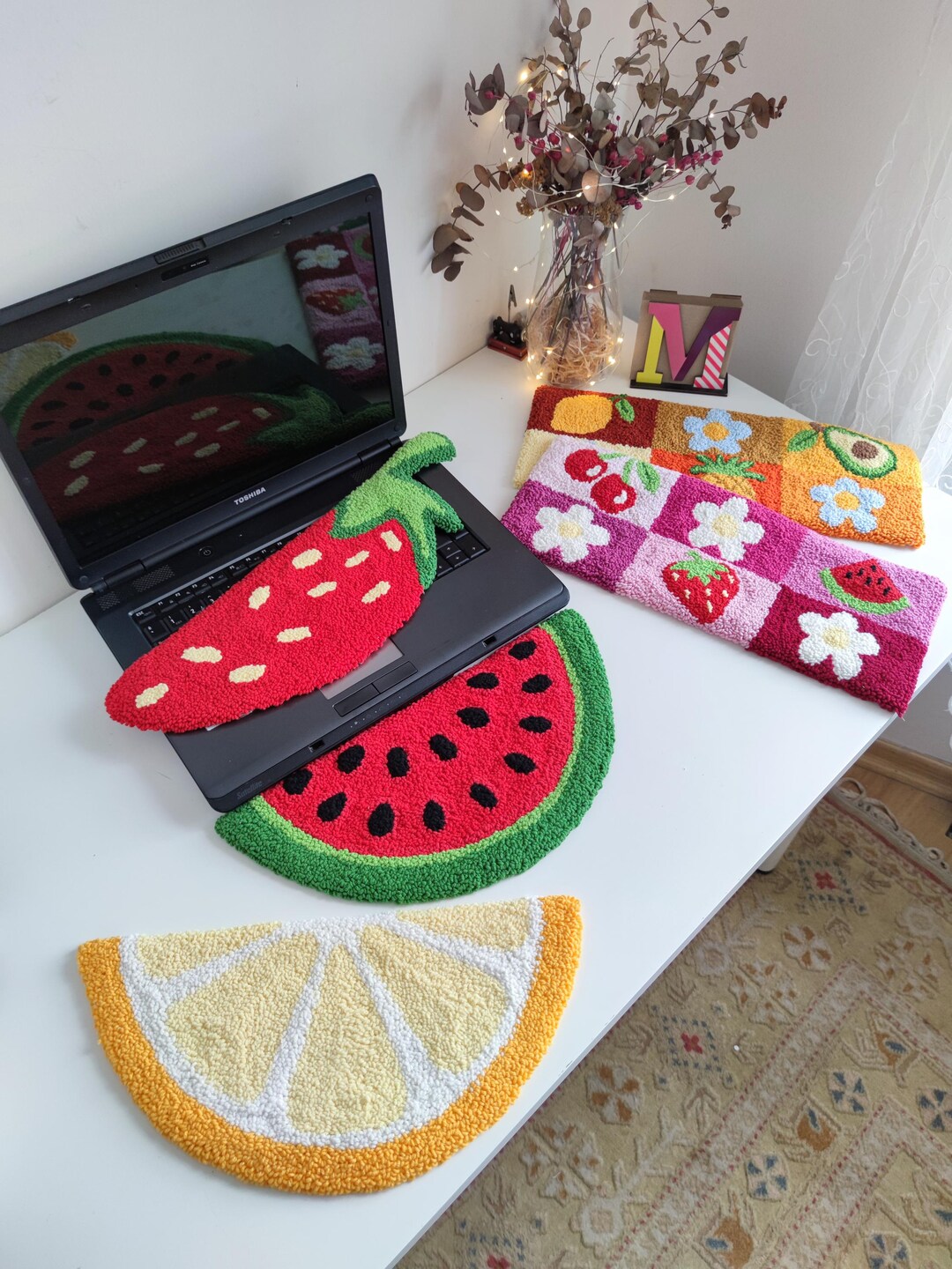 Fruit Keyboard Rug, Punch Needle Keyboard Wrist Rest, Fruit Kitchen ...