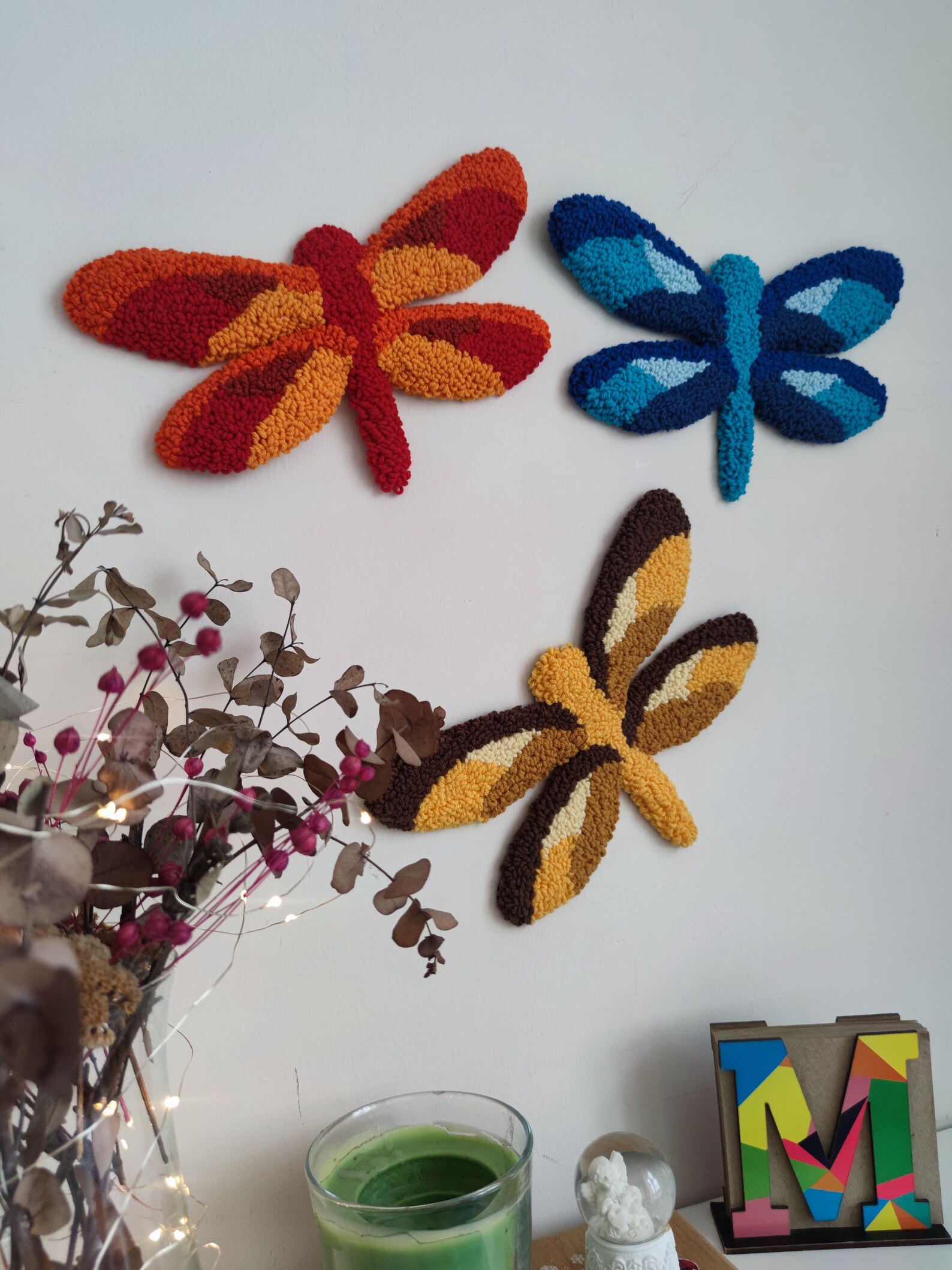 Dragonfly Wall Hanging, Punch Needle Wall Decor, Hanging Dragonflies ...