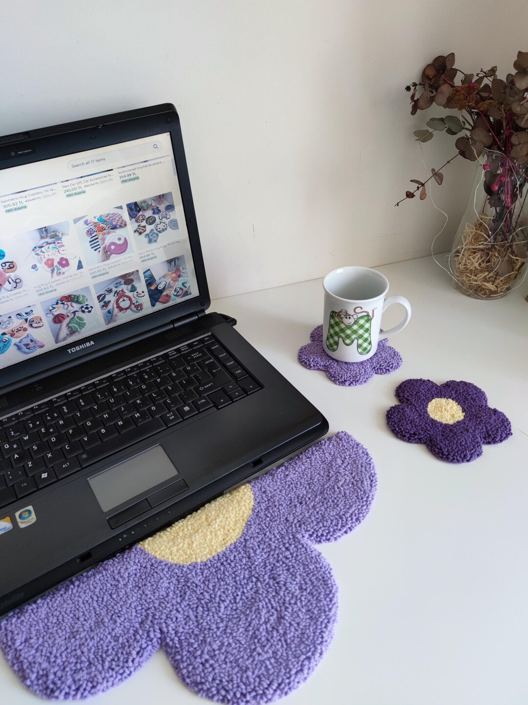 Flower Wrist Rest, Lavender Keyboard Rug, Pink Mushroom Punch Rug ...
