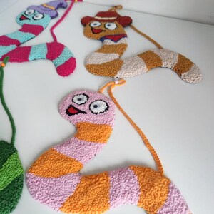Worm Wall Decor, Punch Needle Wall Hanging, Worm Friend, Worm Wall ...