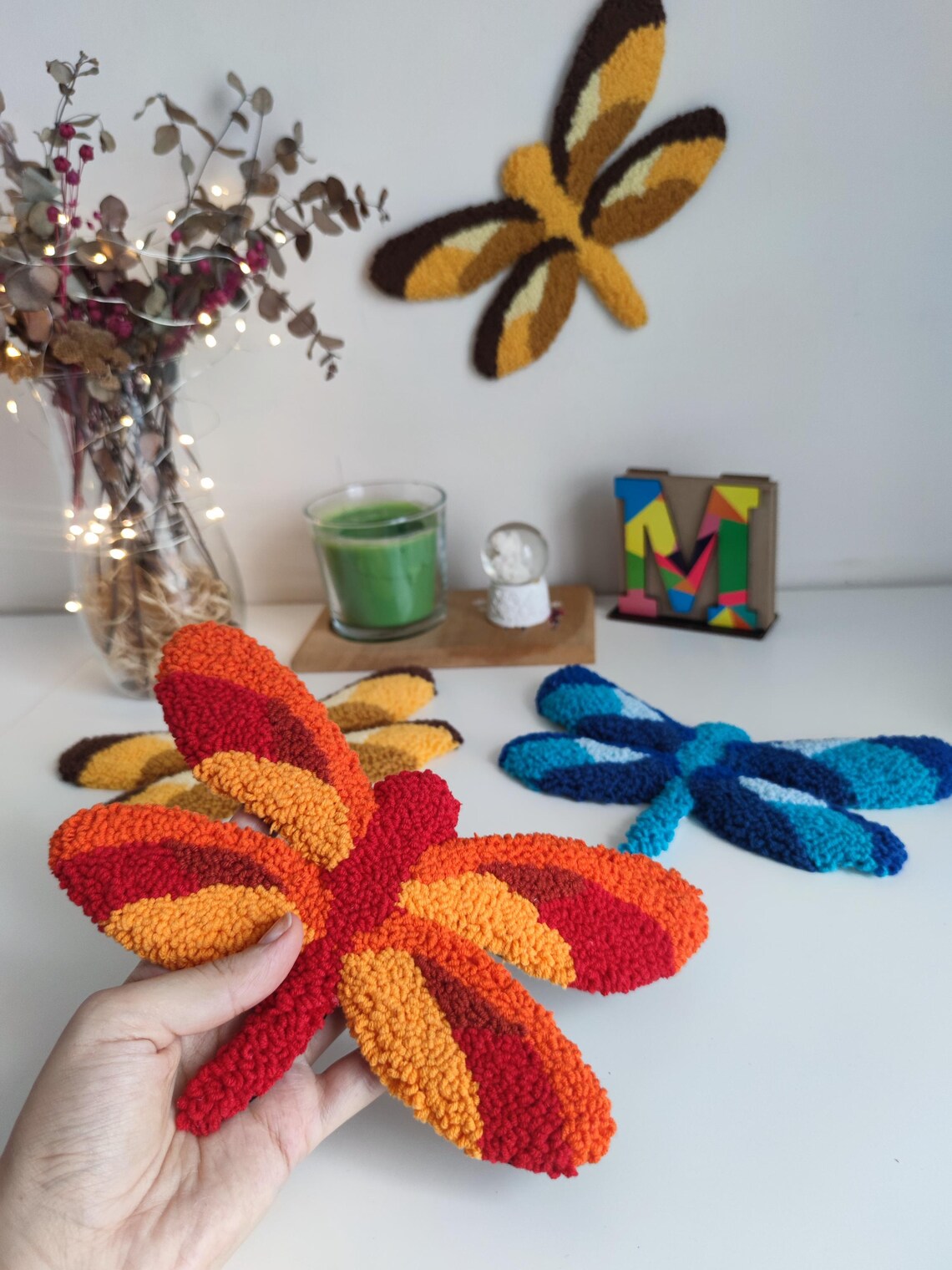 Dragonfly Wall Hanging, Punch Needle Wall Decor, Hanging Dragonflies ...
