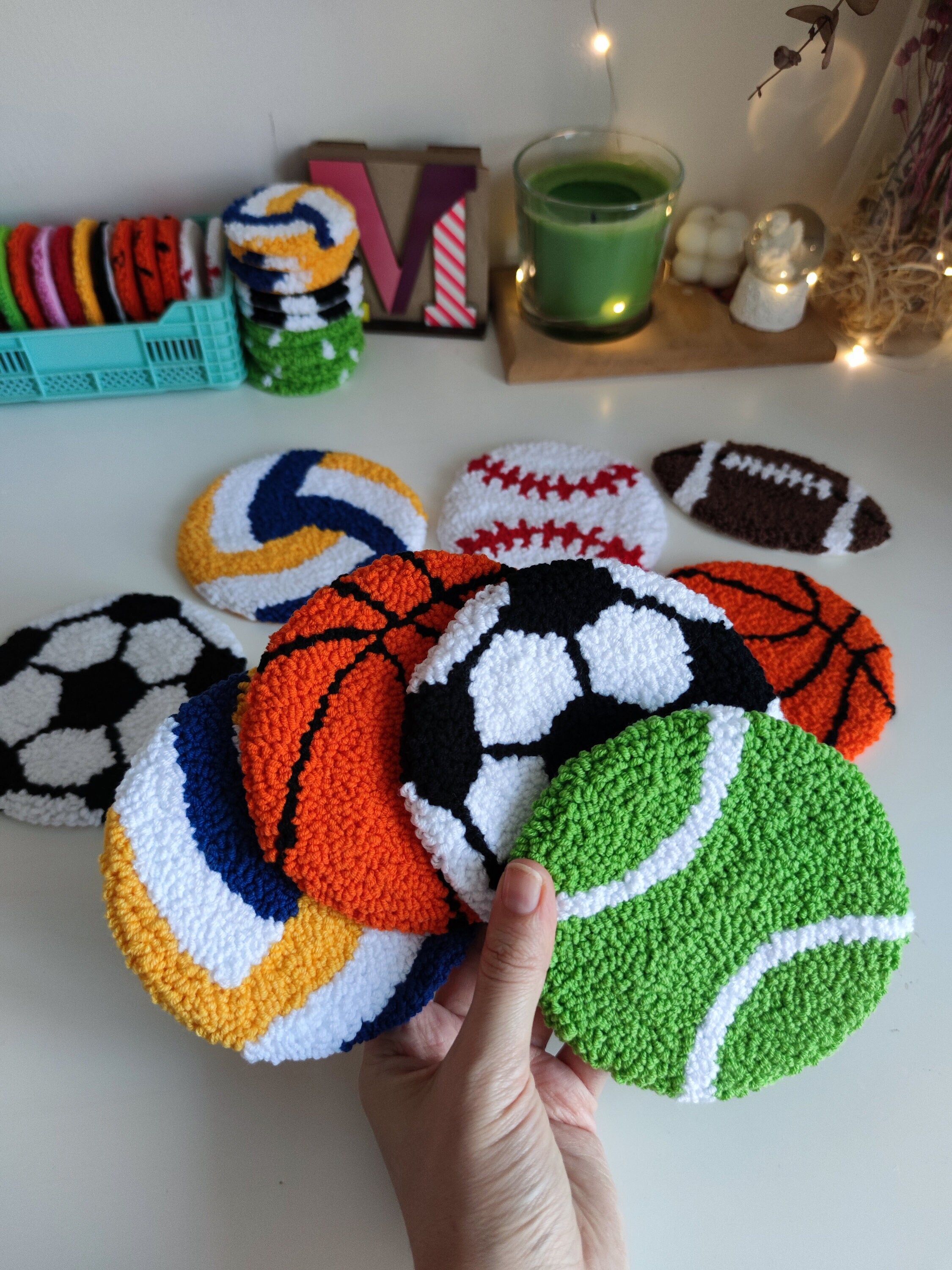 Sports Coasters Punch Needle Tennis Basketball Volleyball - Etsy