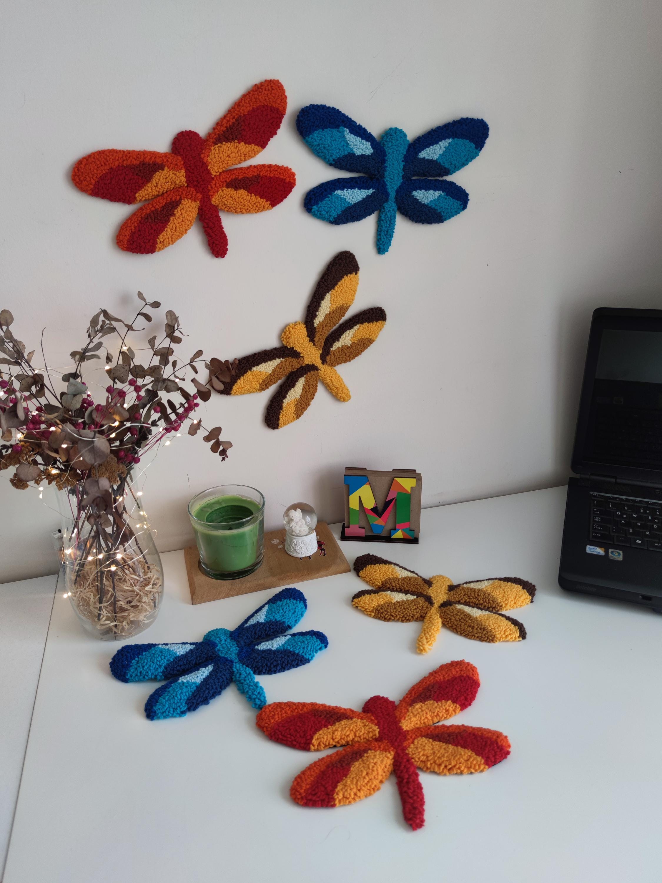 Dragonfly Wall Hanging, Punch Needle Wall Decor, Hanging Dragonflies ...