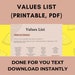 Coaching Templates, Core Values List, Values Exploration Printable PDF ...