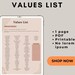 Coaching Templates, Core Values List, Values Exploration Printable PDF ...