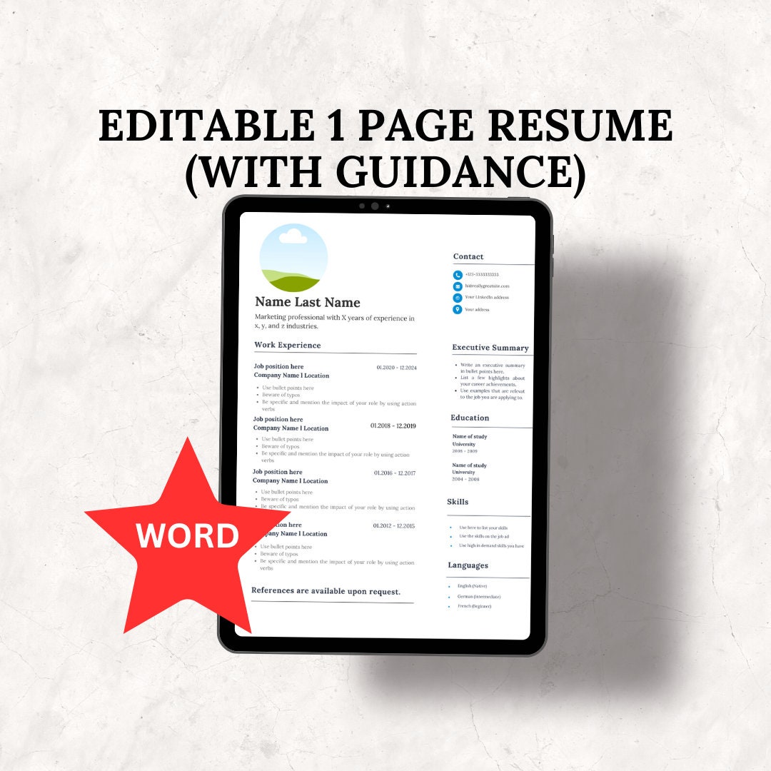 Editable Simple Resume Template Word, Editable Basic CV, Template Word ...