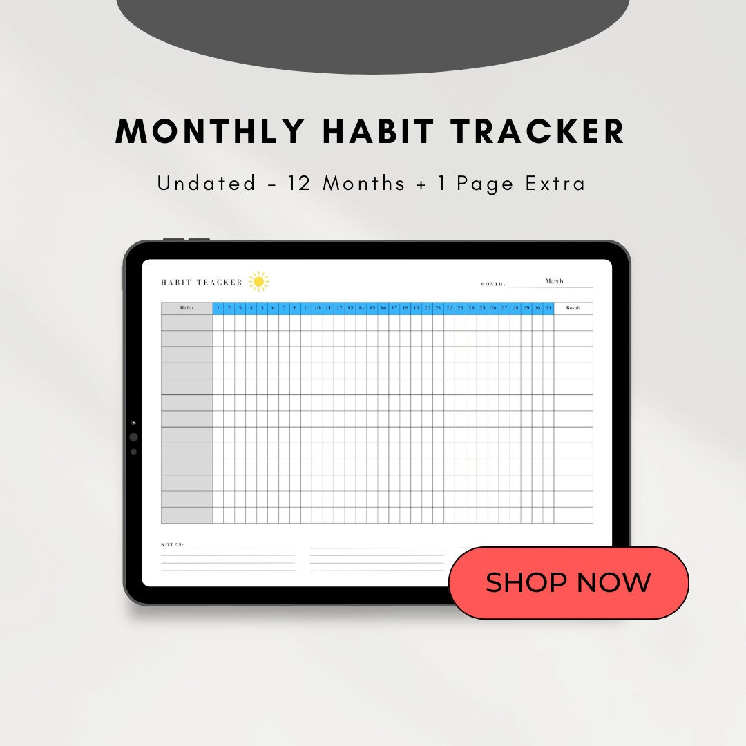 Monthly Habit Tracker Printable Landscape, Habit Tracker Template ...