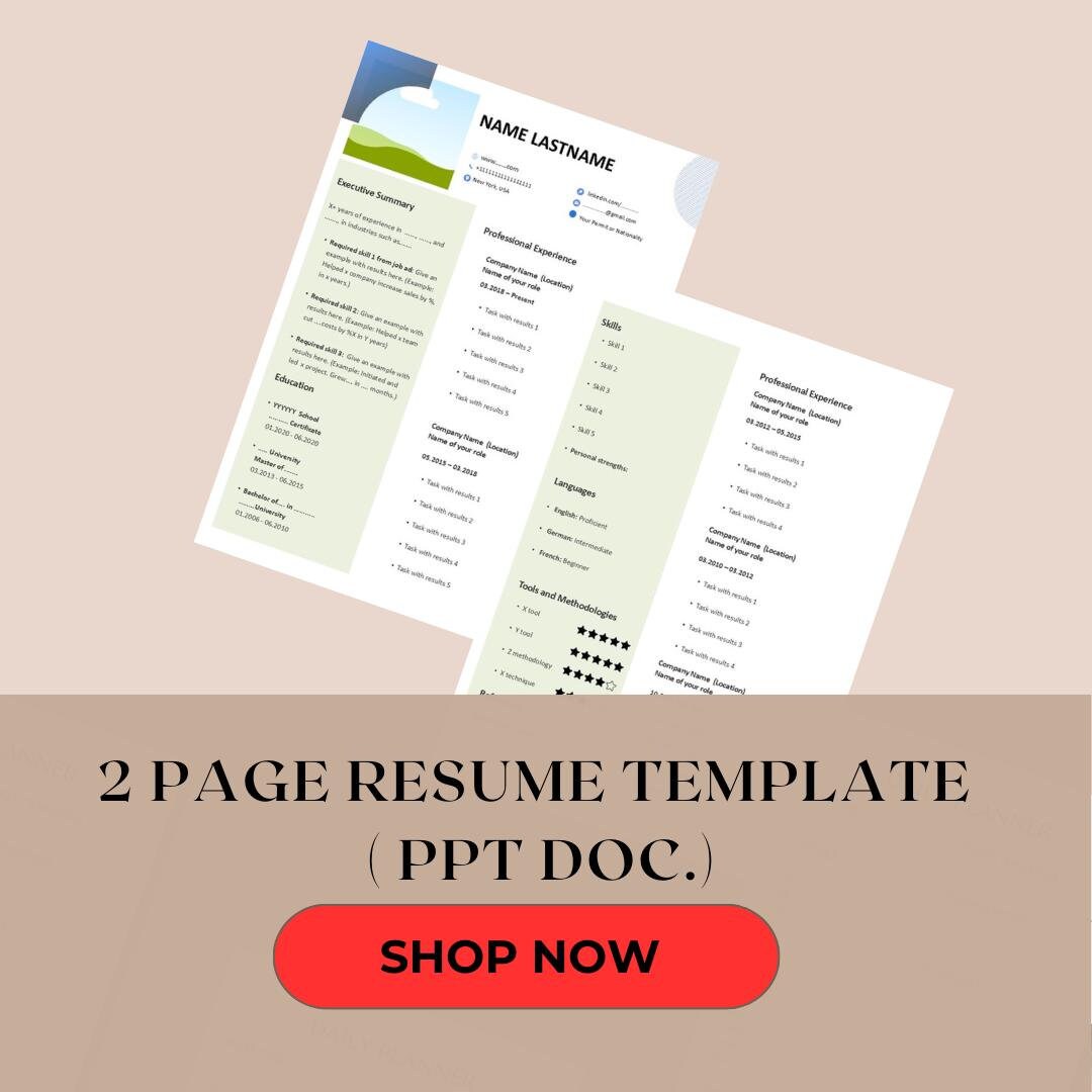 EDITABLE 2 Page Modern Resume Template Word, Editable CV With Picture ...