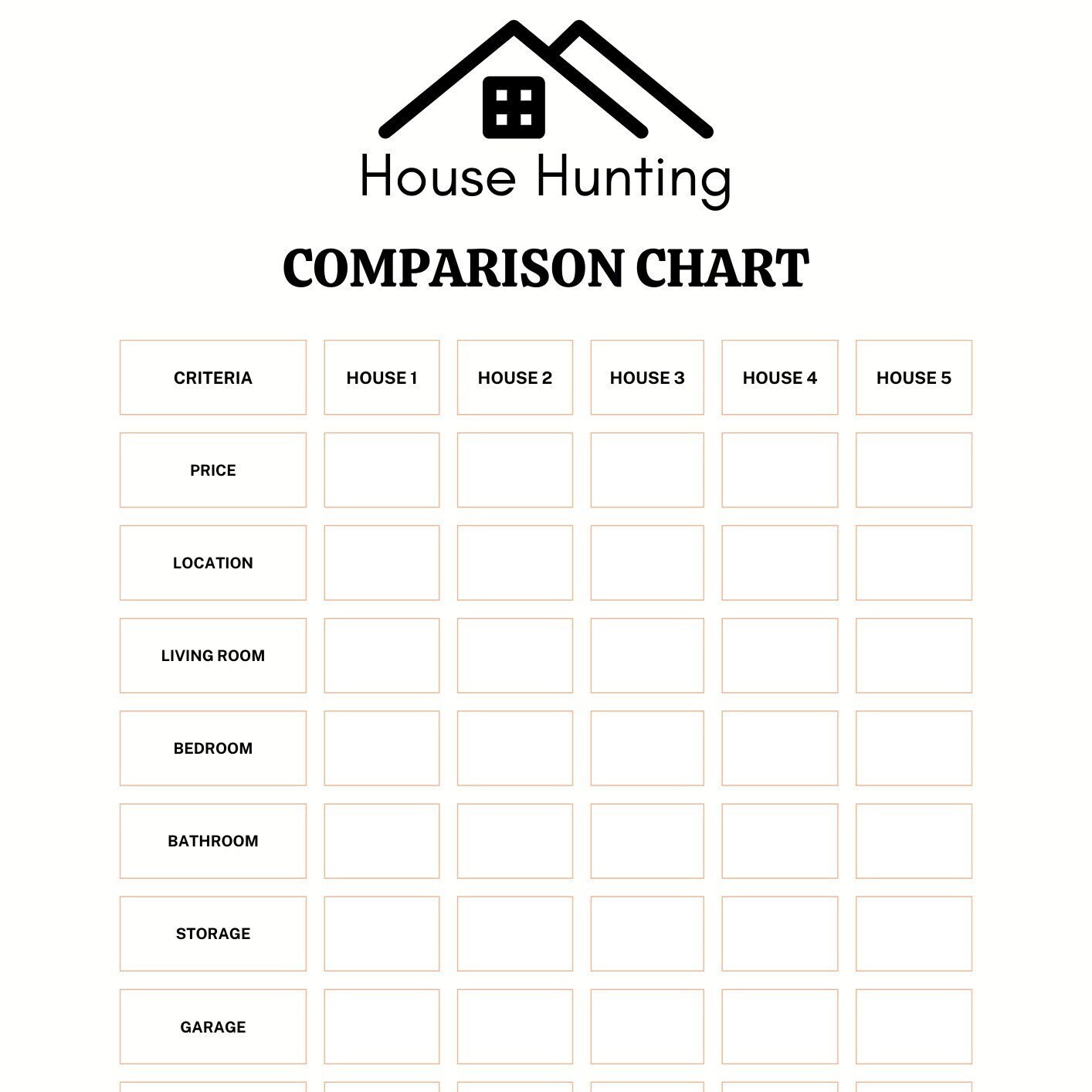 Simple House Hunting Template to Print, Apartment Hunting Checlist PDF ...